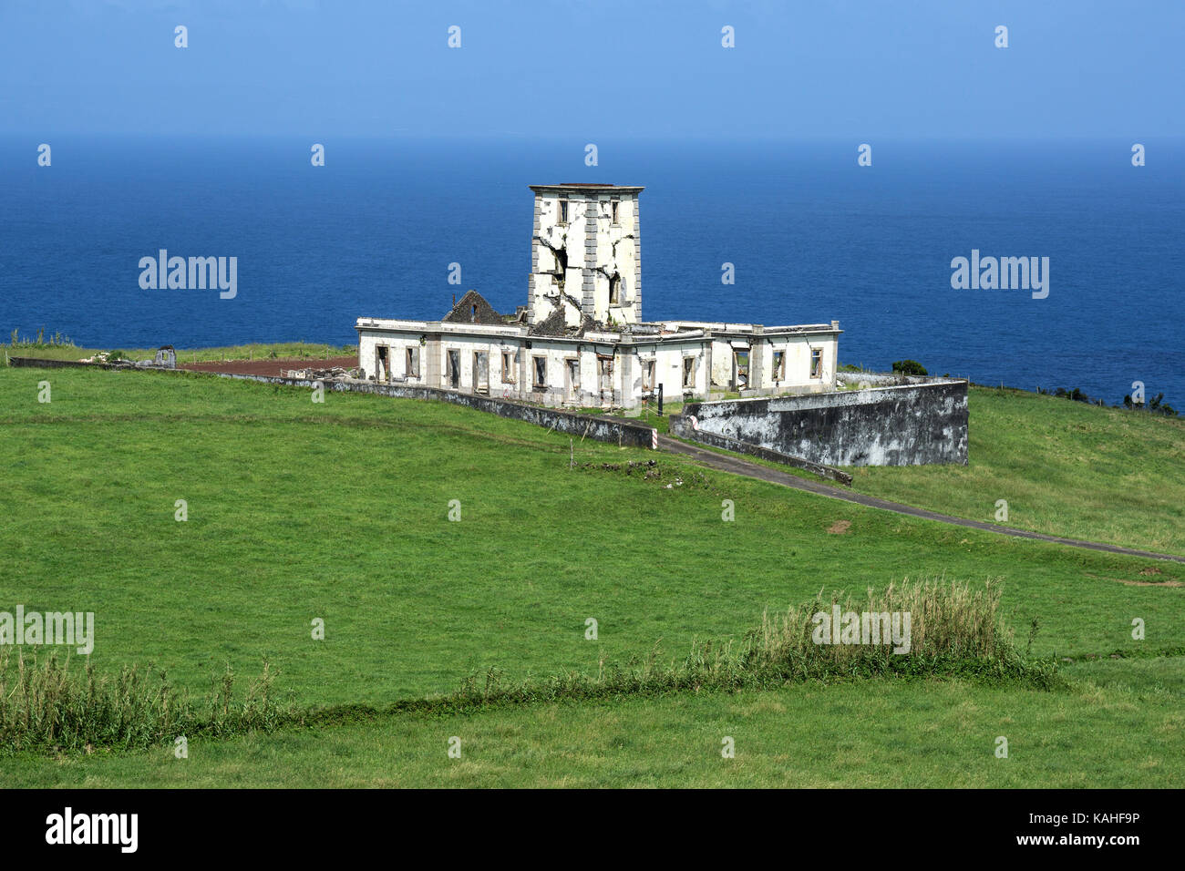 Lighthouse of Ribeirinha, ruin, destroyed by earthquake in 1998, island ...