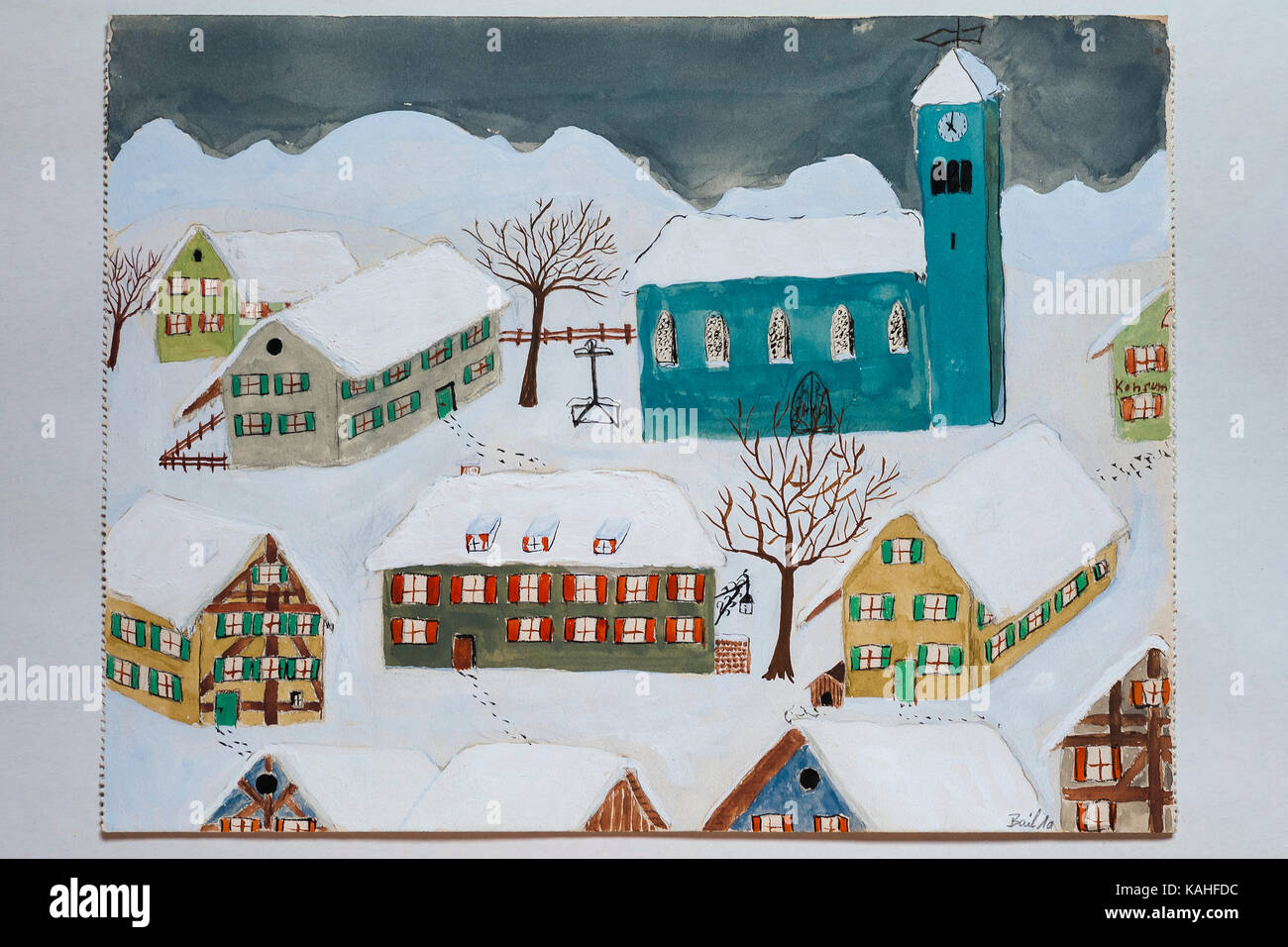 Snowy Village Drawing