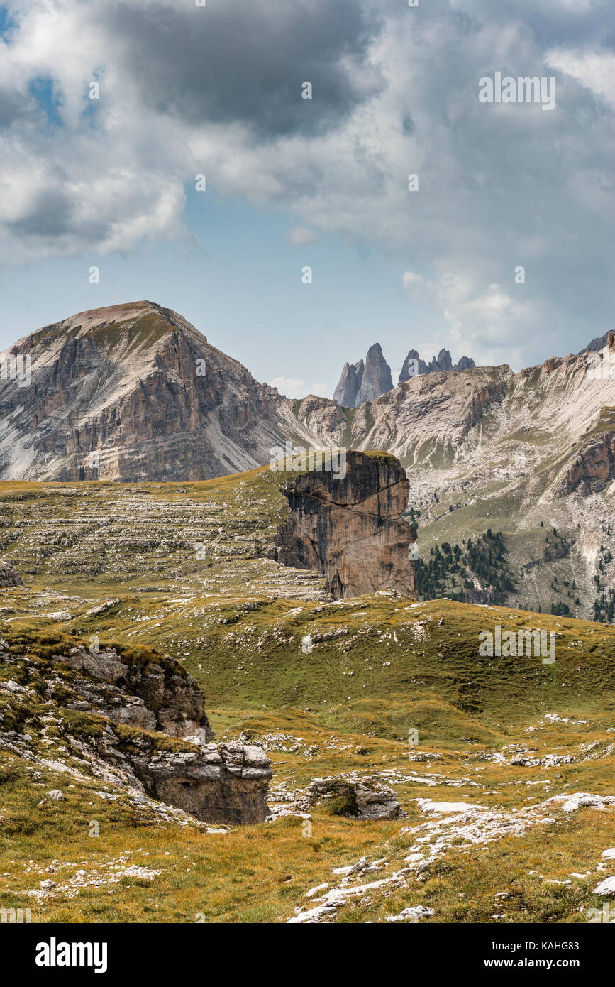 Rock cliffs, behind Col de La Pieres and Geislerspitzen, nature park ...