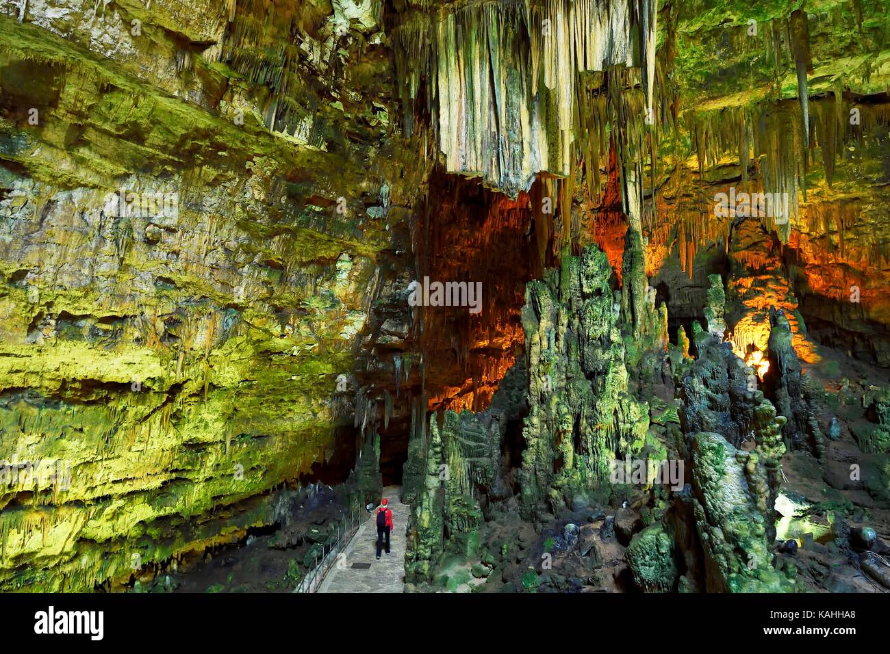 Entrance area with stalactites and stalagmites in the cave of ...
