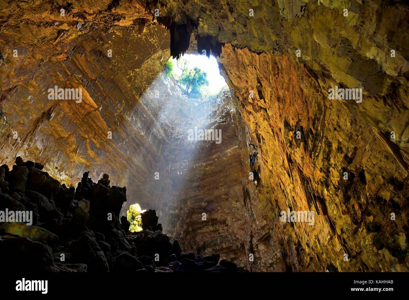 Light cone in the entrance area of the cave of Castellana Cave ...