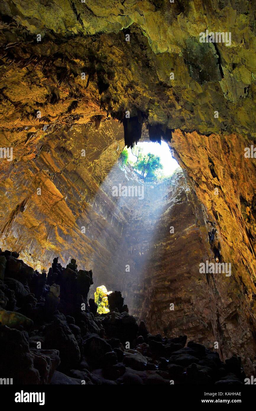 Light cone in the entrance area of the cave of Castellana Cave ...