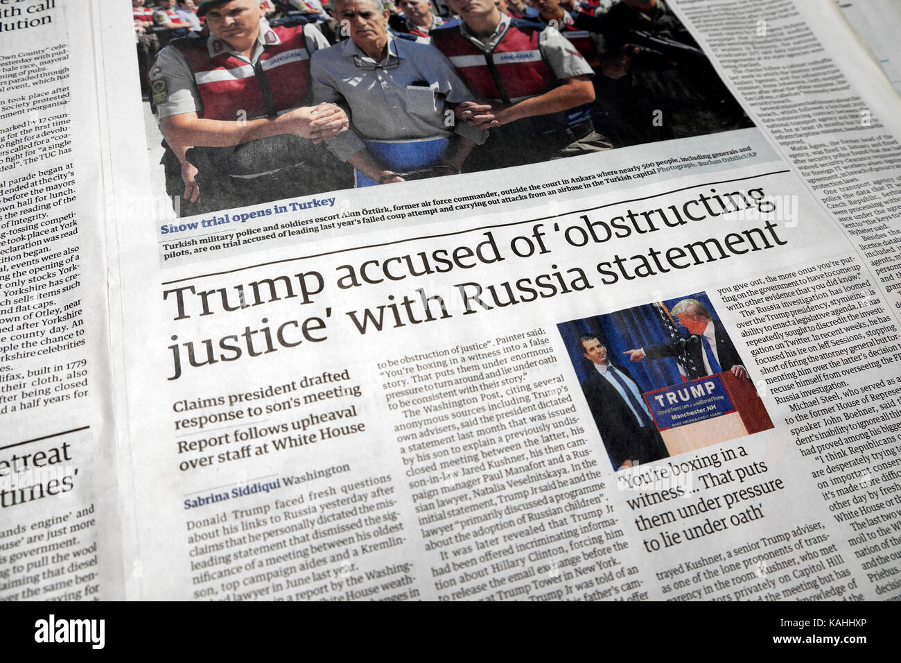 Guardian newspaper article "Trump accused of 'obstructing justice' with ...