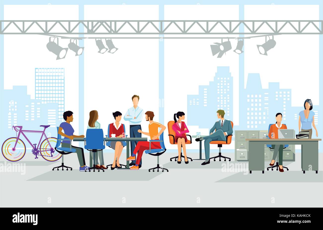 Office workplace, group of people at workplace, illustration Stock ...