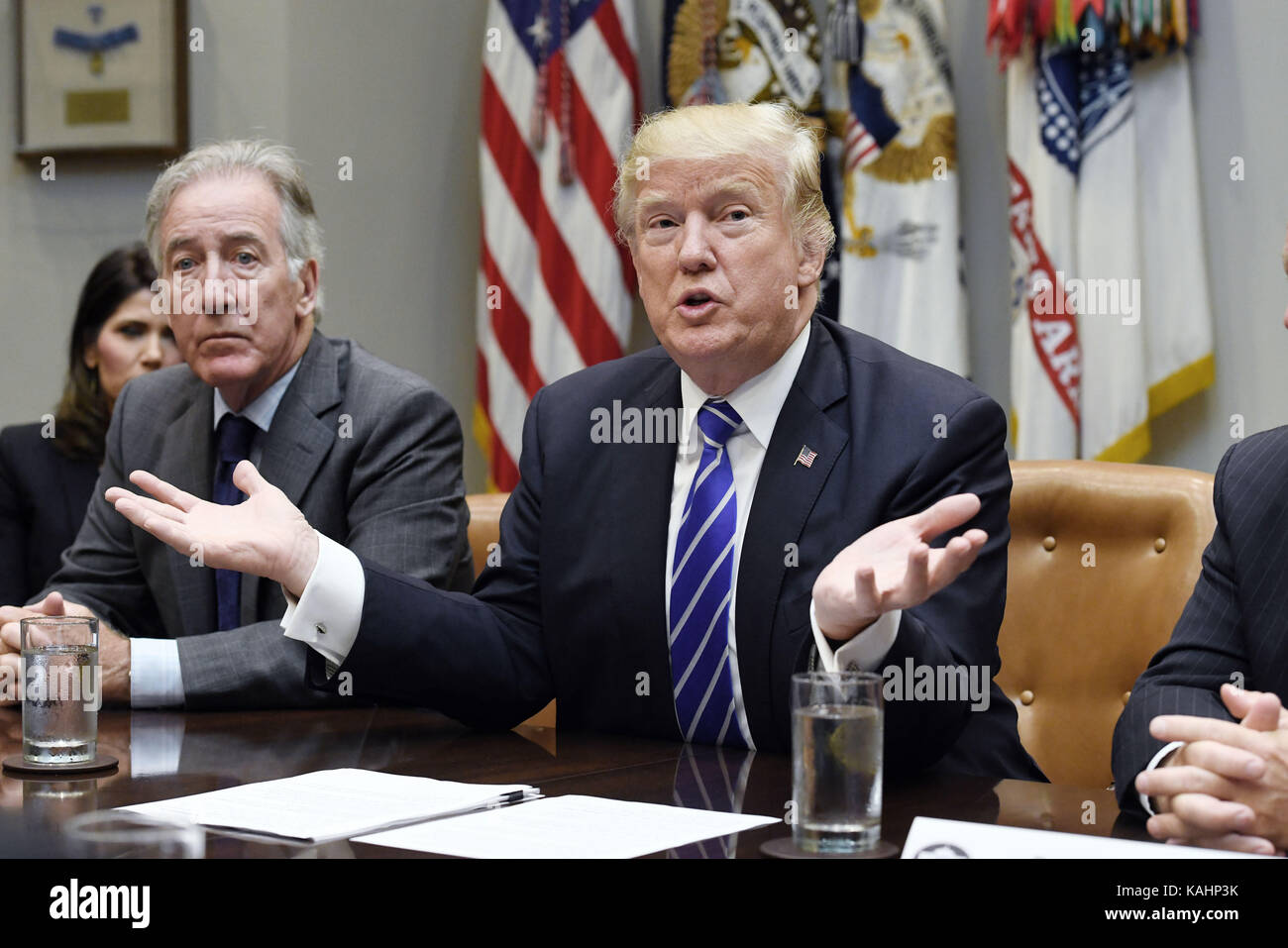 U.S. President Donald Trump meets with bipartisan members of the House ...