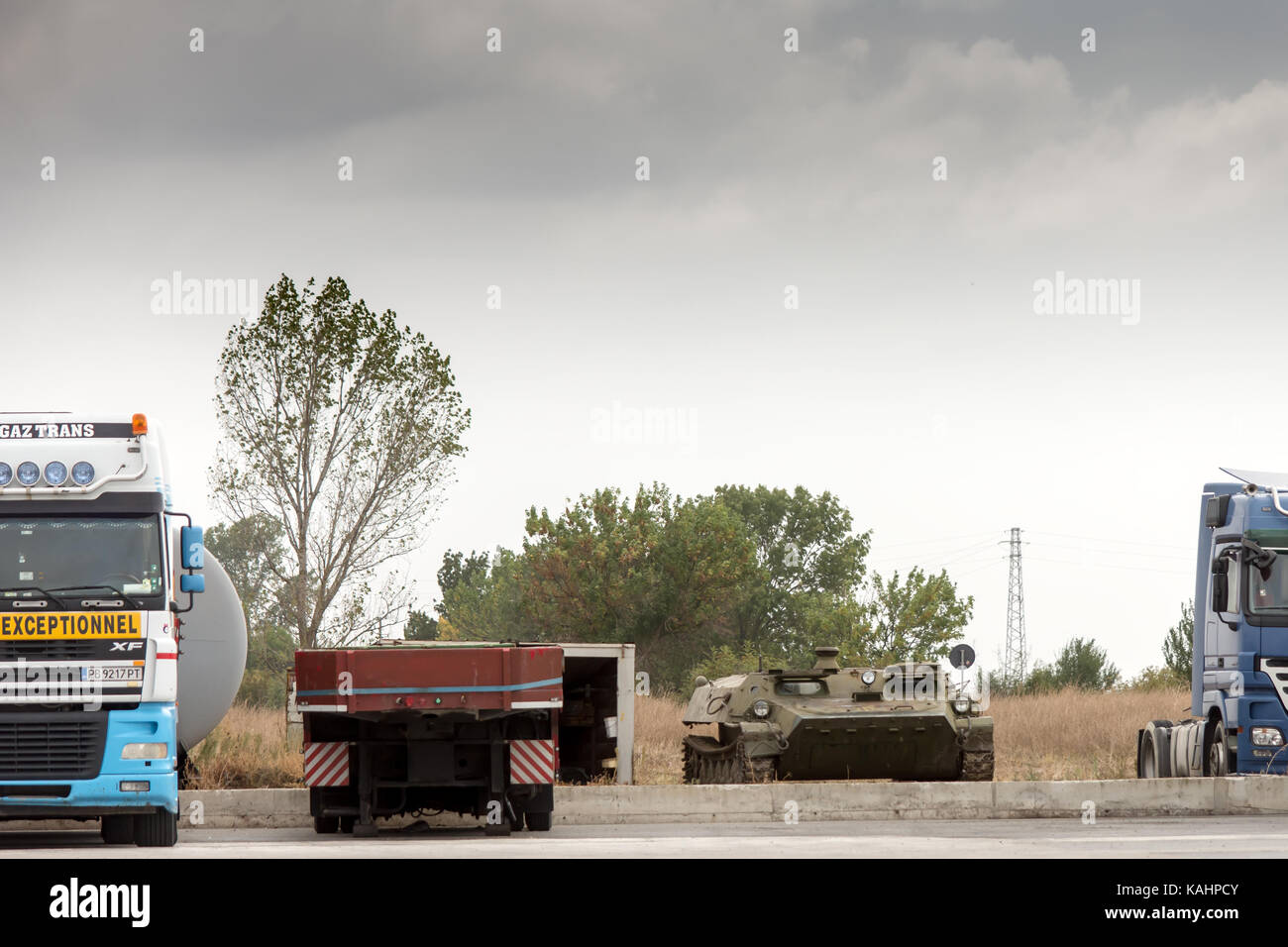 Yambol, Bulgaria. 26th Sep, 2017. Unusual form of transport park along ...