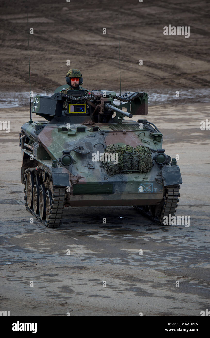 A "Wiesel" armoured vehicle at the training ground during preparations ...