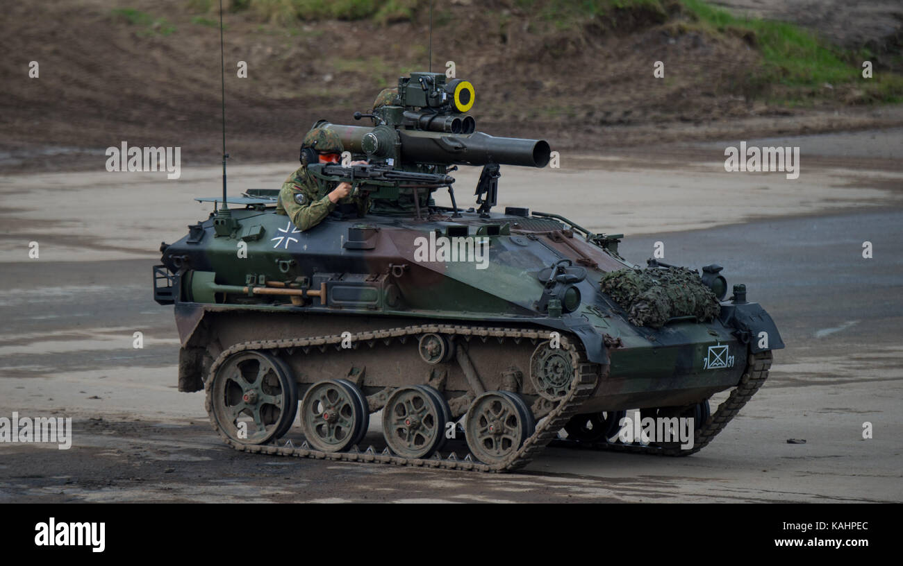 A "Wiesel" armoured vehicle at the training ground during preparations ...