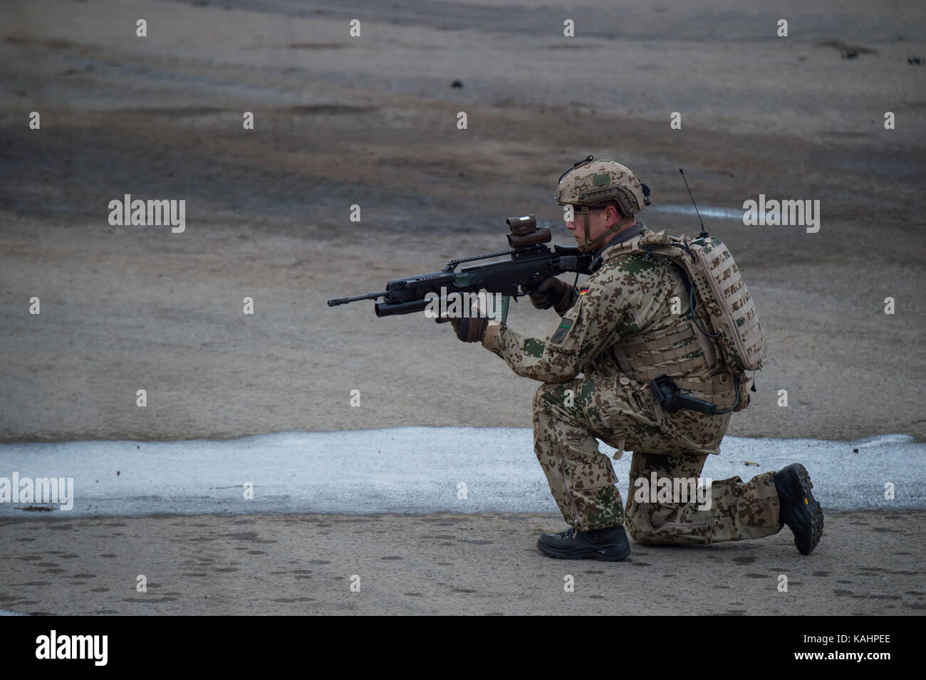 A Bundeswehr soldier at the training ground during preparations for the ...
