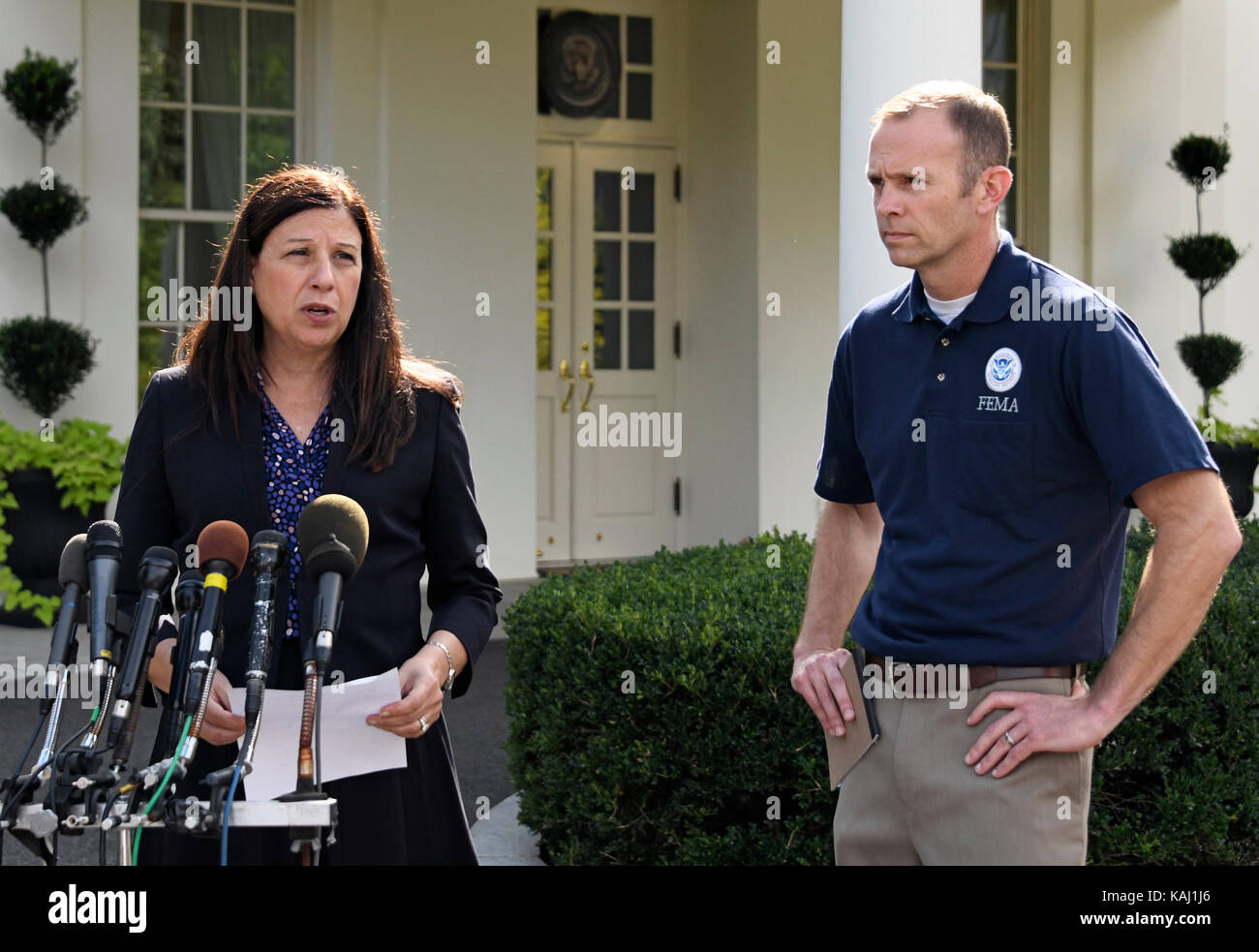 Acting Secretary of Homeland Security Elaine Duke, left, speaks to ...