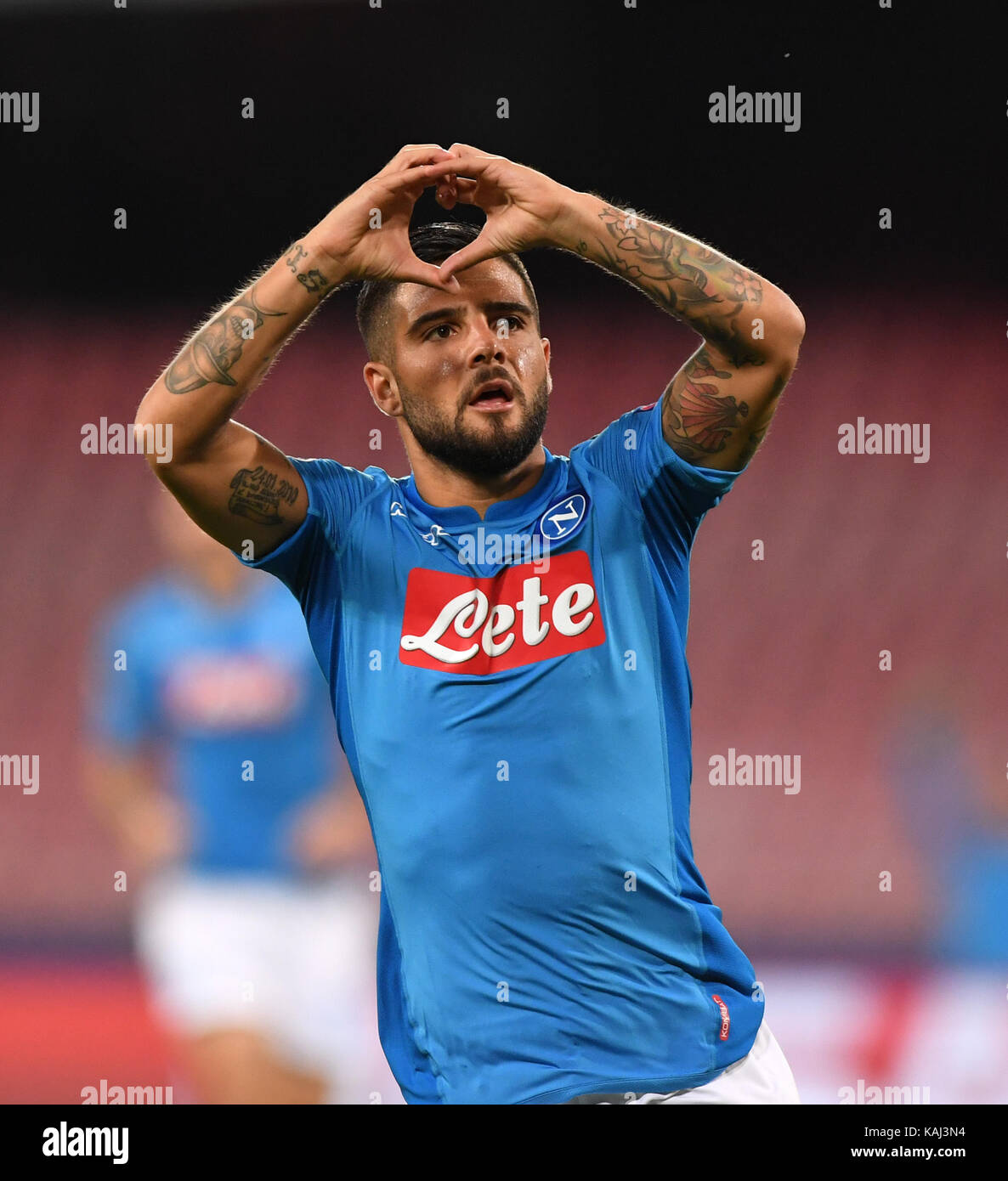 Naples, Italy. 26th Sep, 2017. Napoli's Lorenzo Insigne celebrates ...