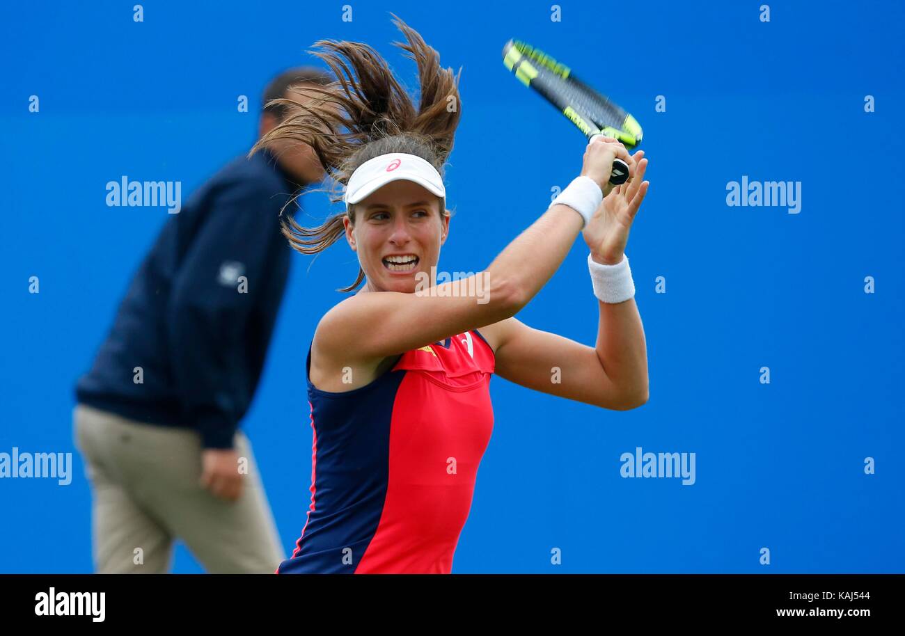 Johanna Konta v Jelena Ostapenko of Latvia on day six of the Aegon ...