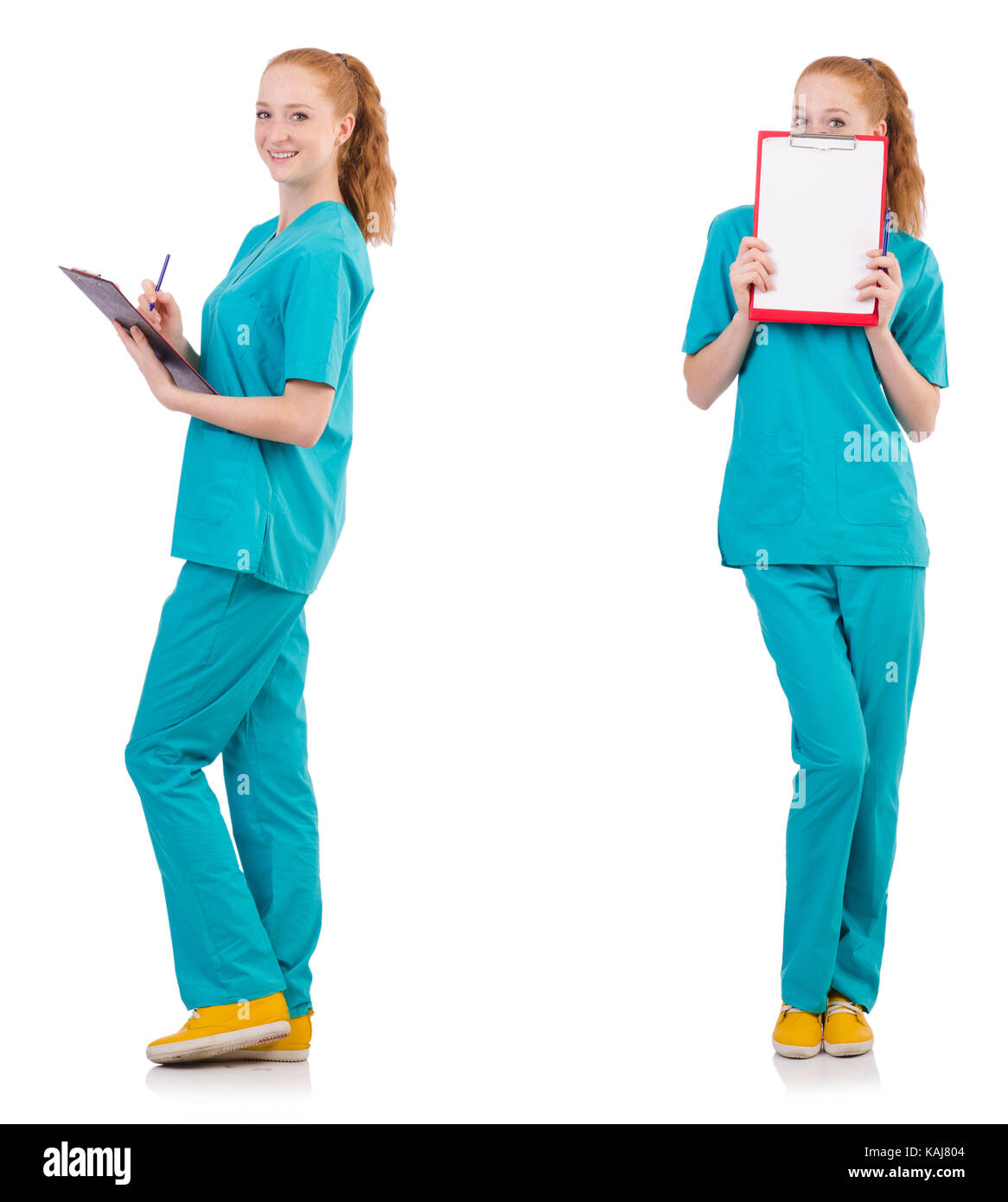 Woman-doctor with binder isolated on white Stock Photo - Alamy
