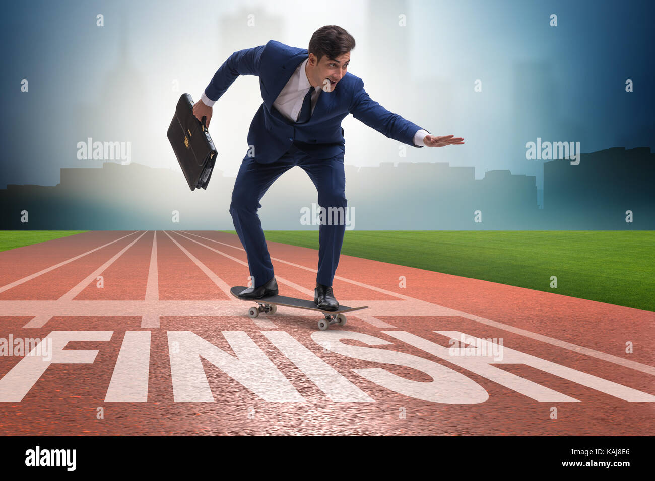 Businessman beating competition on skateboard Stock Photo - Alamy