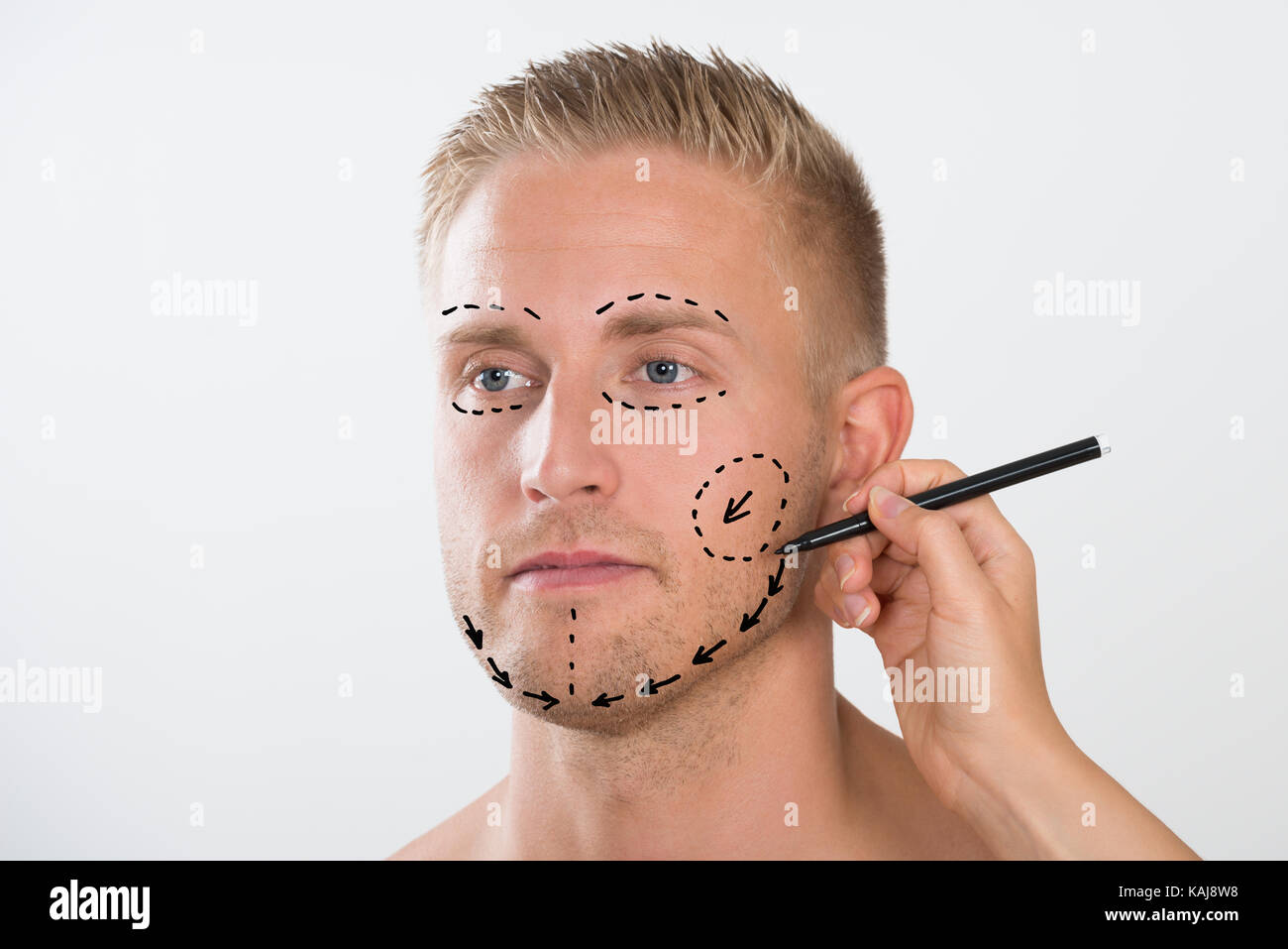 Close-up Of A Person's Hand Drawing Correction Line With Pen Stock ...