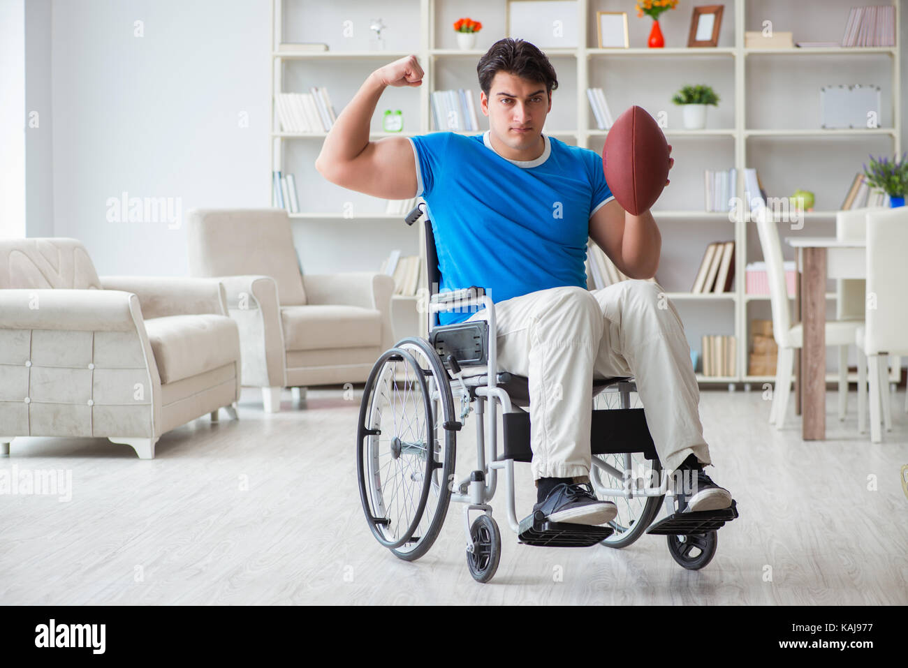 Young man american football player recovering on wheelchair Stock Photo ...