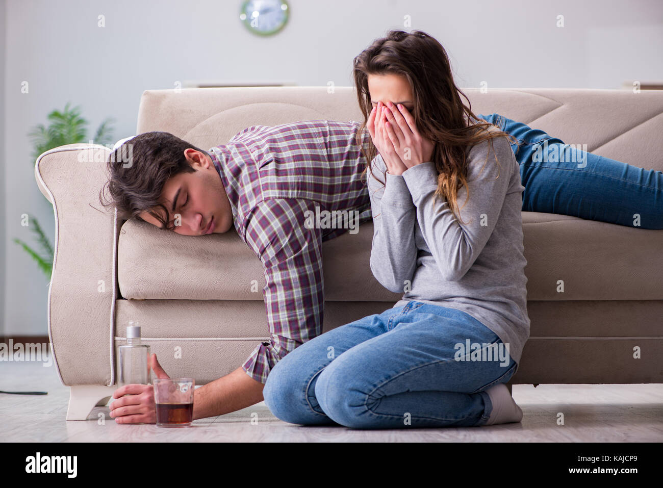 Drinking Problem Drunk Husband Man In A Young Family Concept Stock