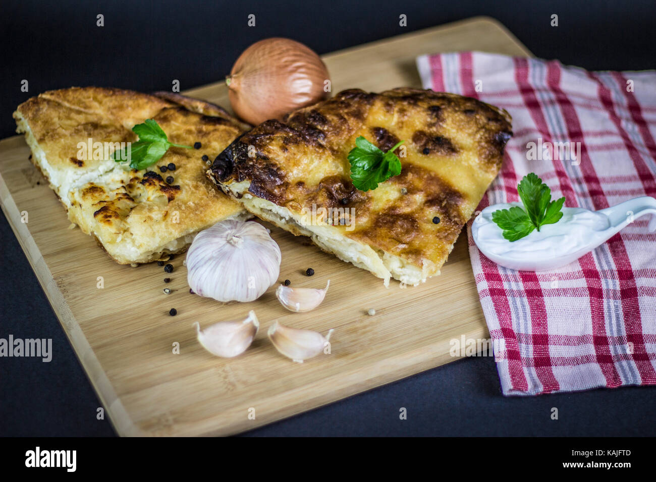 Cheese burek composition on dark background Stock Photo - Alamy