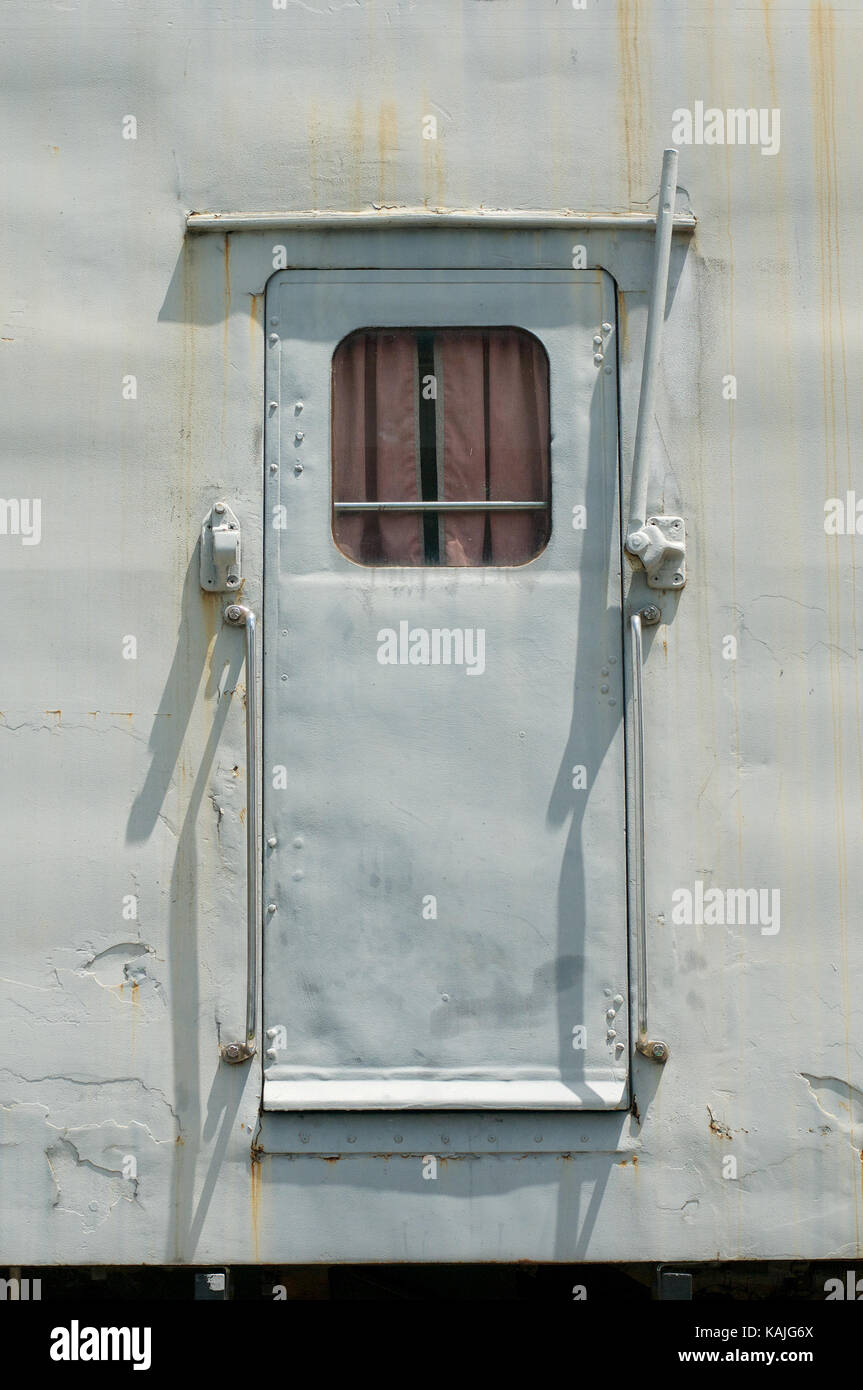 Detail of a door on a railroad vehicle at The Kentucky Railroad Museum ...