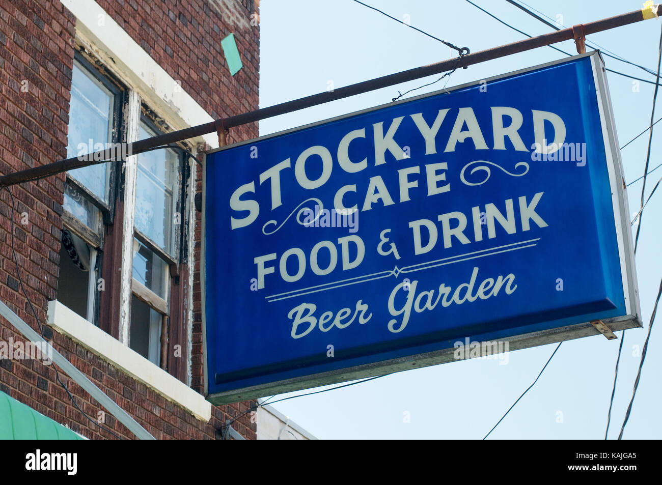 Street sign for the Stockyard Cafe in Cincinnati, Ohio, USA Stock Photo ...