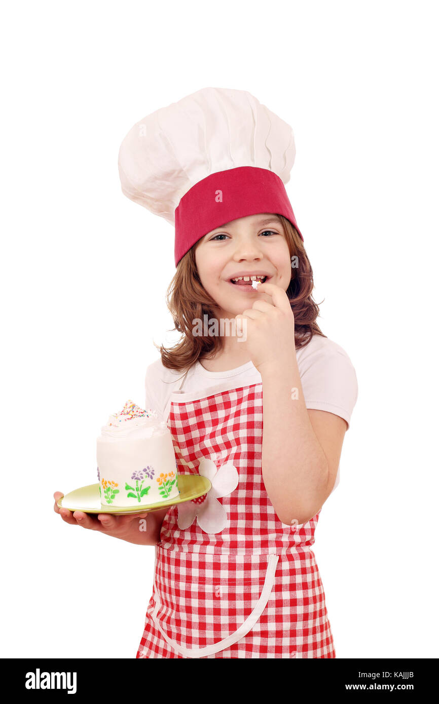 happy little girl cook with cake Stock Photo - Alamy