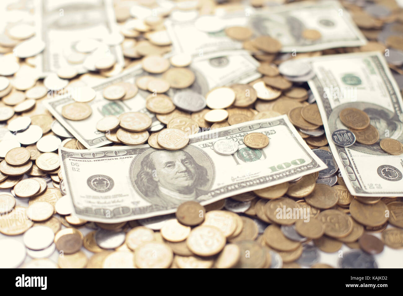 Dollar bank note with ukrainian coins, financial background Stock Photo ...