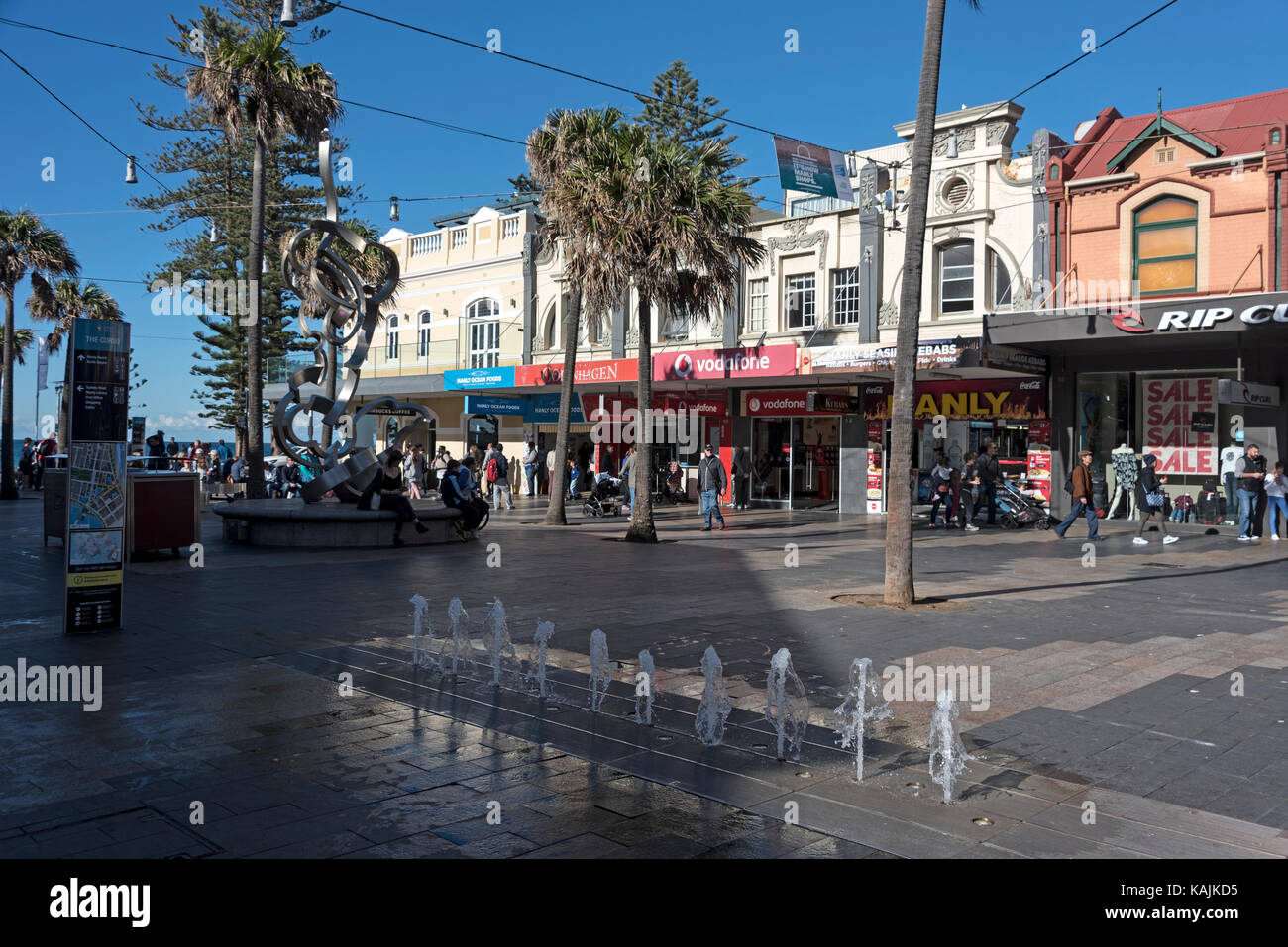 The Corso, a pedestrian and main shopping street in Manly, a beach-side ...