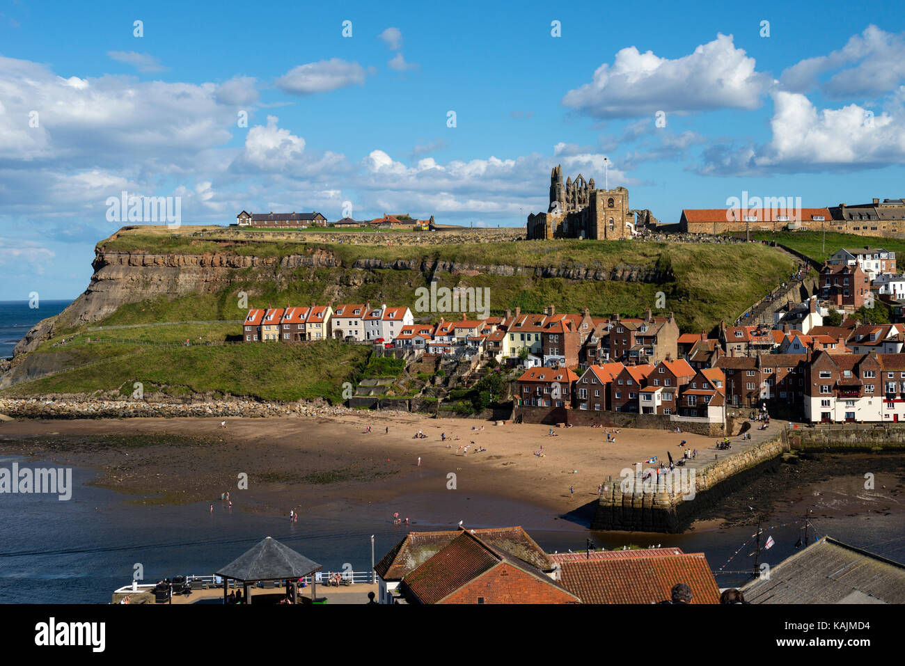 Whitby East Cliff Overview with St Mary's Church and Abbey Stock Photo ...