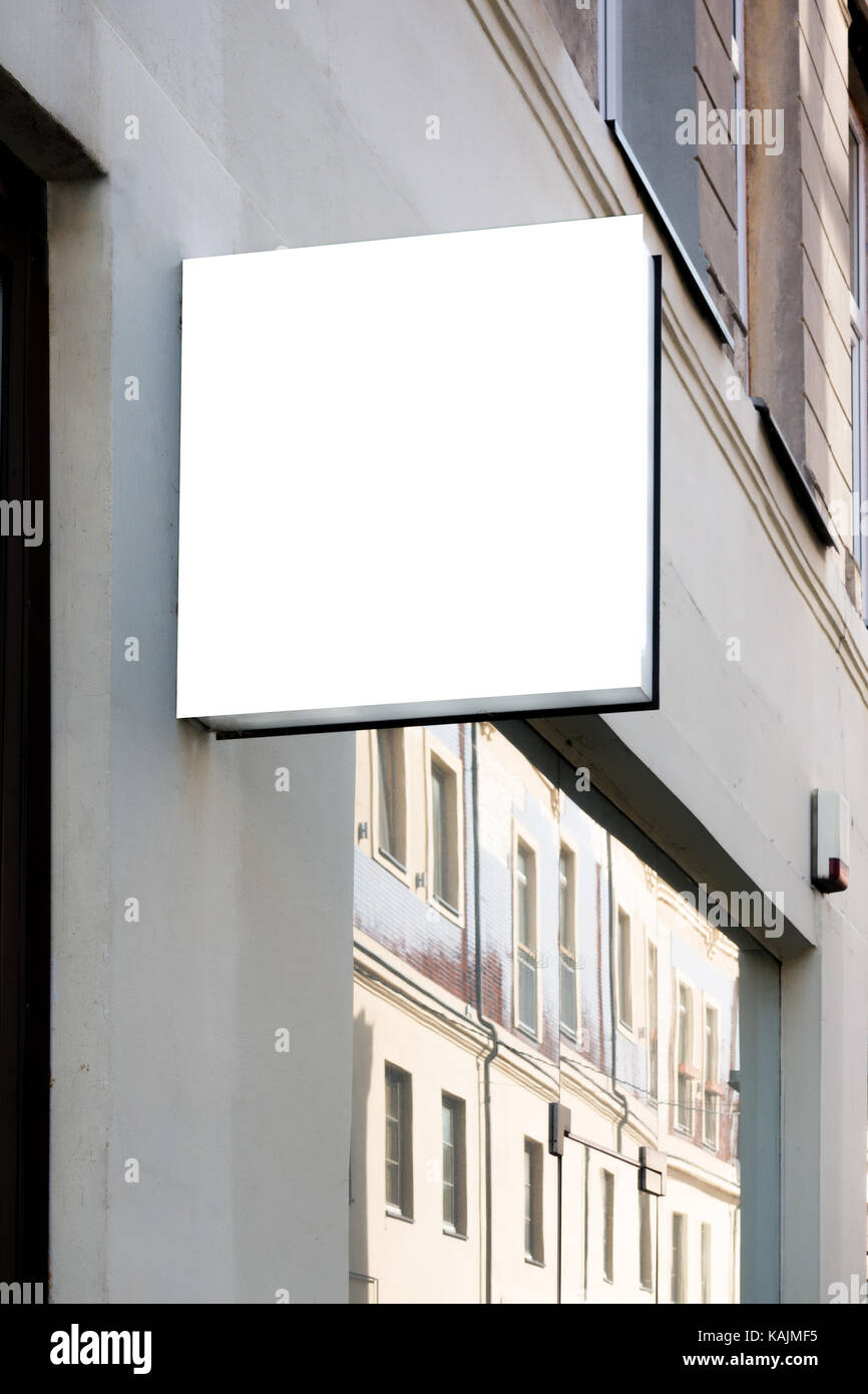Mock up. Signboard of shop, store or restaurant on the wall Stock Photo ...