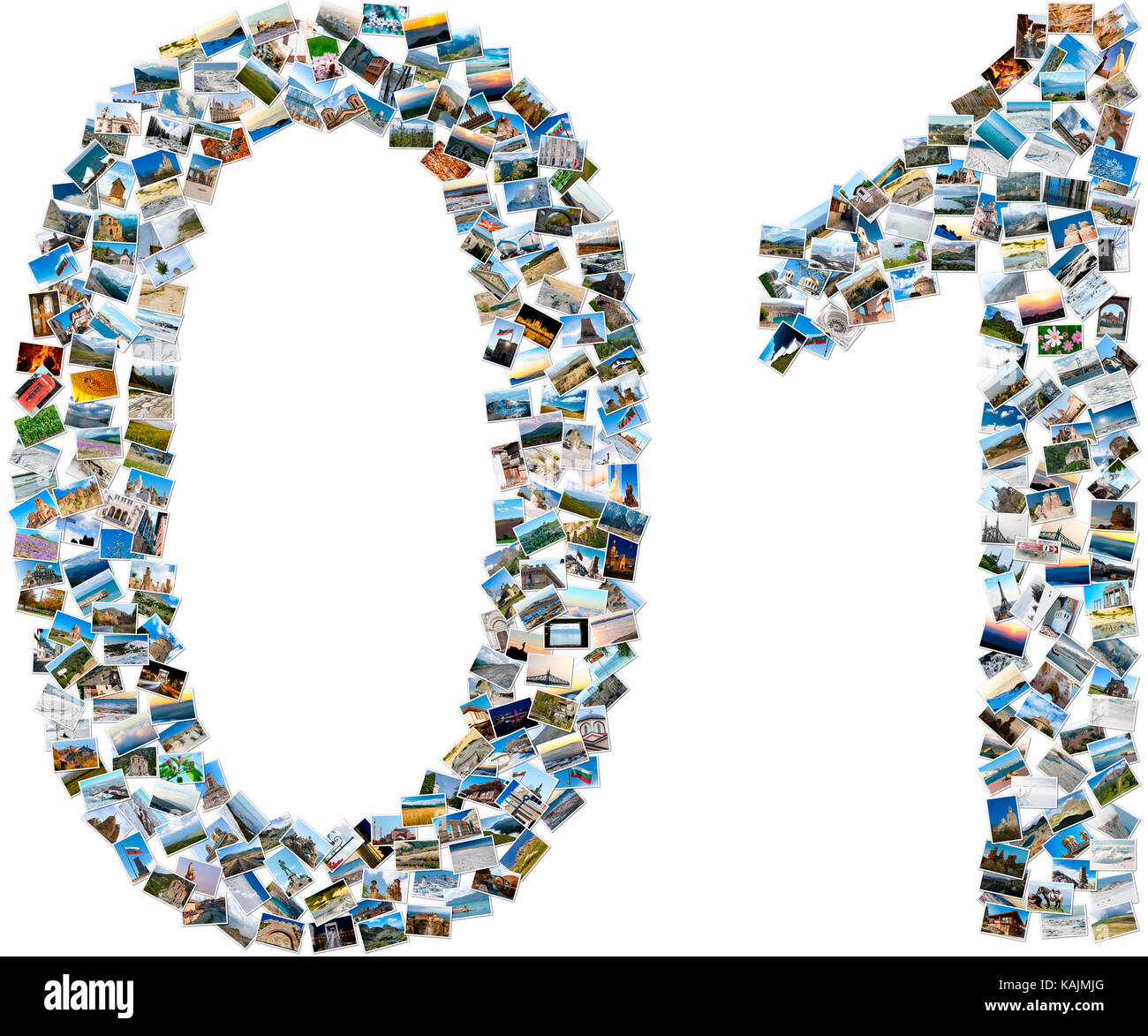 Collage of travel photos forming numbers zero and one Stock Photo - Alamy
