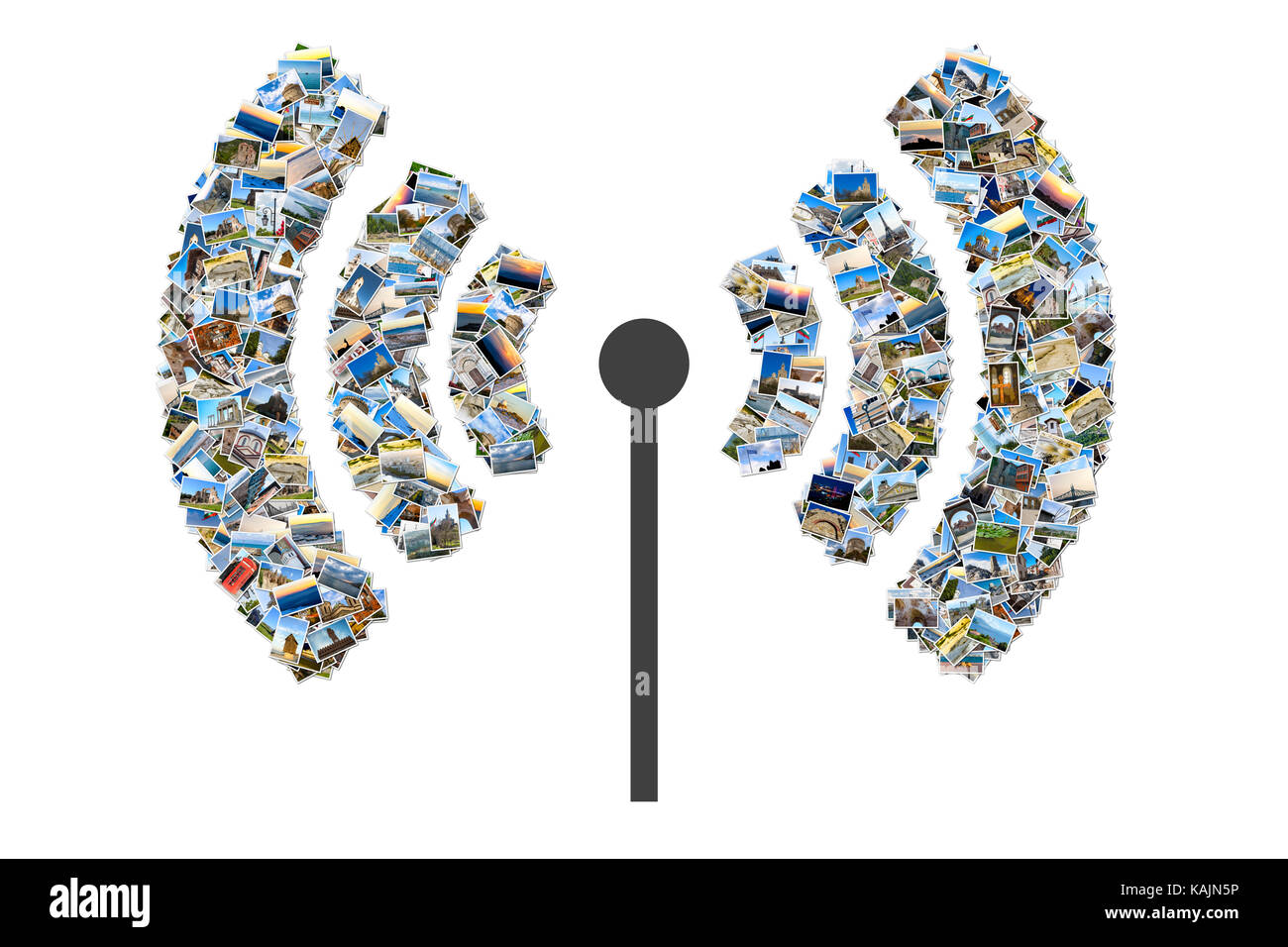 Images broadcast - stream of photos coming out from round antenna and ...