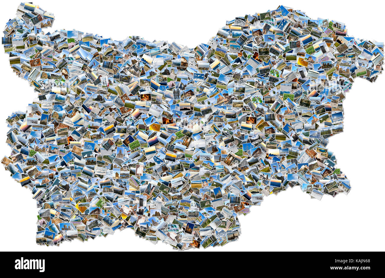 Collage of travel photos - mosaic map of Bulgaria isolated on white ...