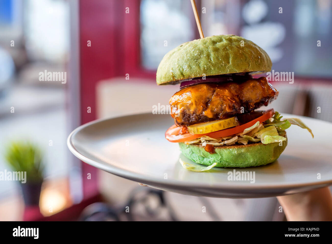 Homemade hamburger with green bun Stock Photo - Alamy