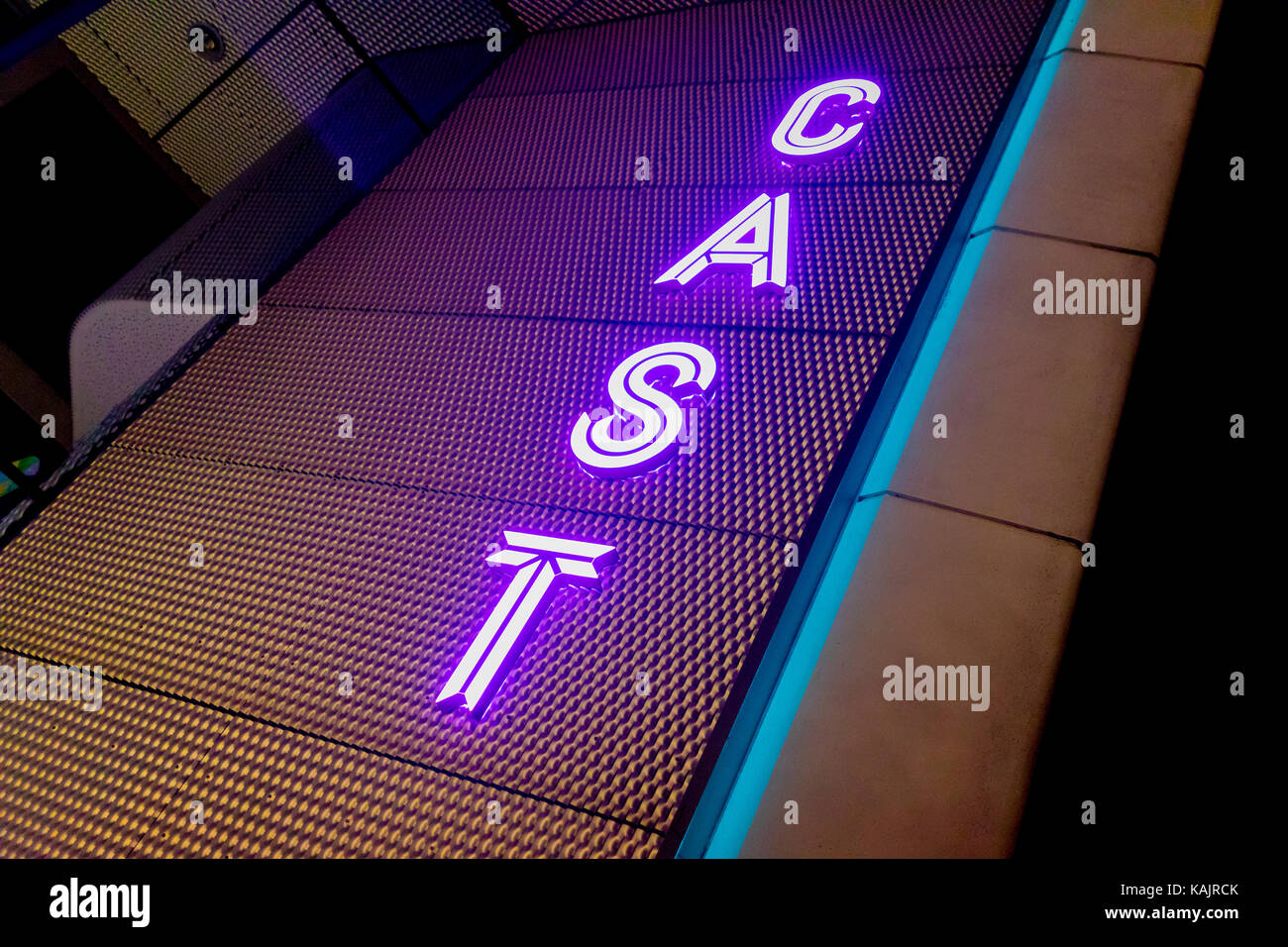 Illuminated sign of Cast, a performance venue on Sir Nigel Gresley ...