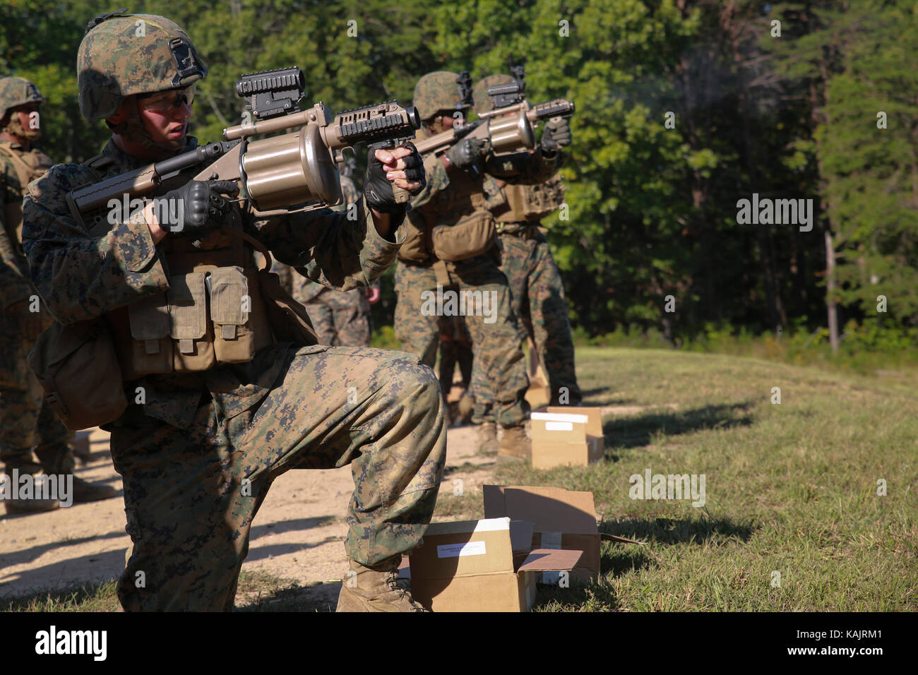 Marines with Marine Barracks Washington, D.C., fire rounds from M32 ...
