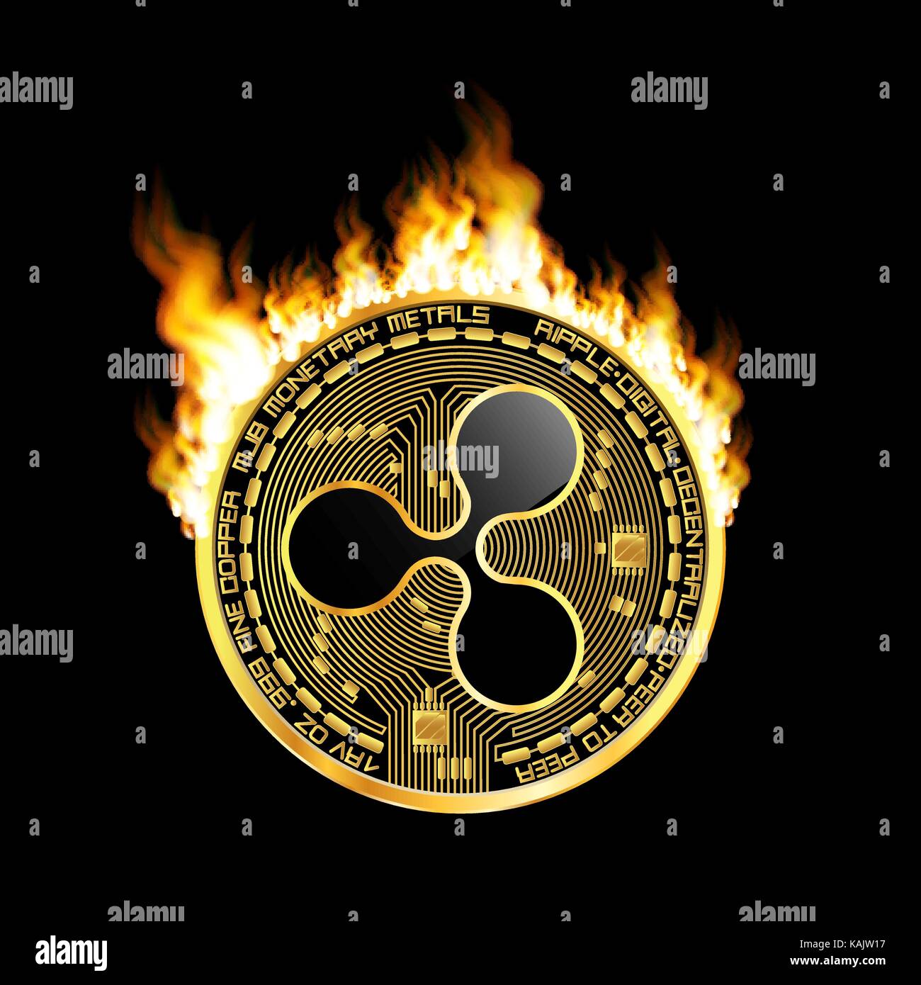 Crypto currency ripple golden symbol on fire Stock Vector Image & Art ...