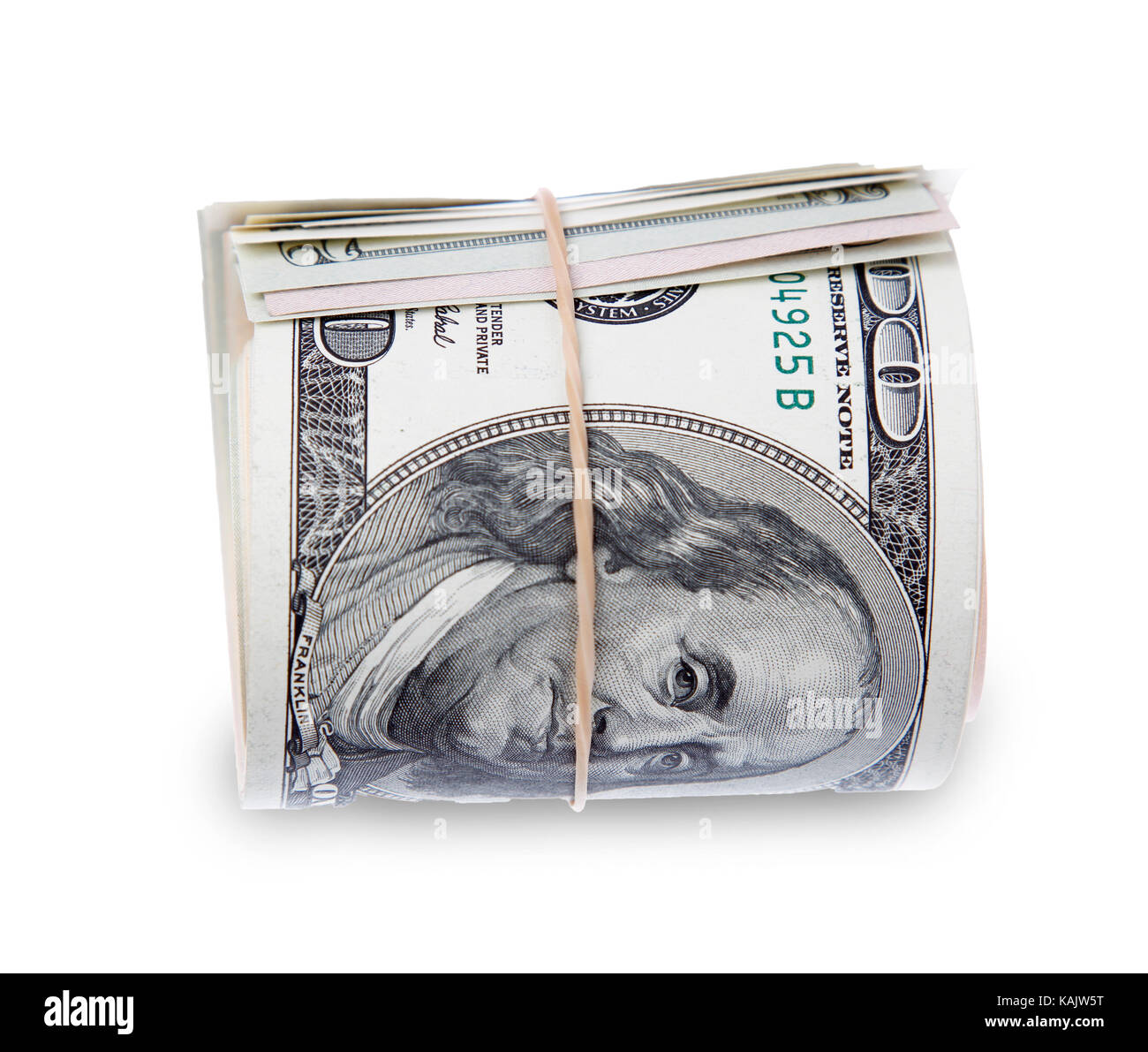 Roll of banknotes on plain background Stock Photo - Alamy