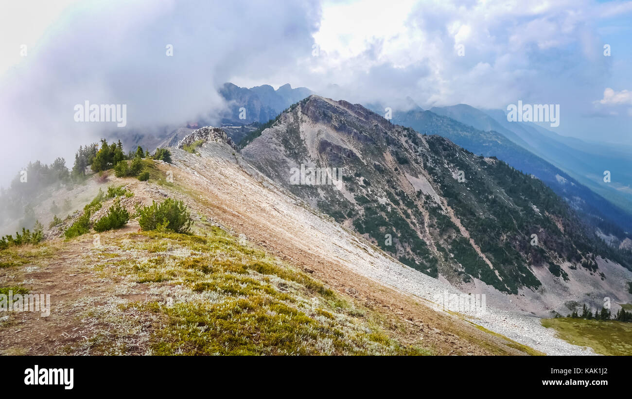 Kicking Horse Mountain (Golden, BC, Canada) ridge and hiking trail on a ...