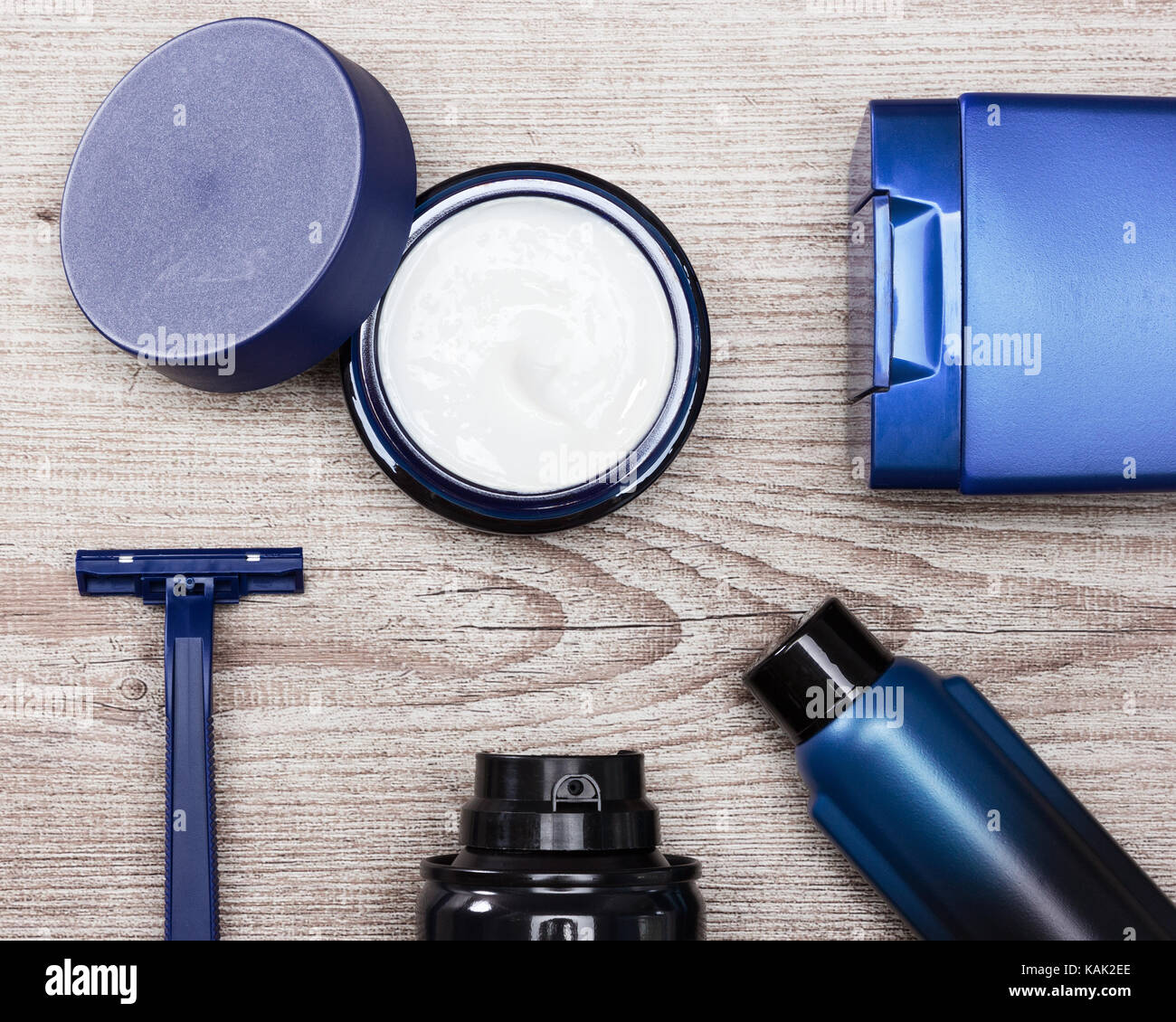 Cosmetics for men. Set of various cosmetic products for men on shabby ...