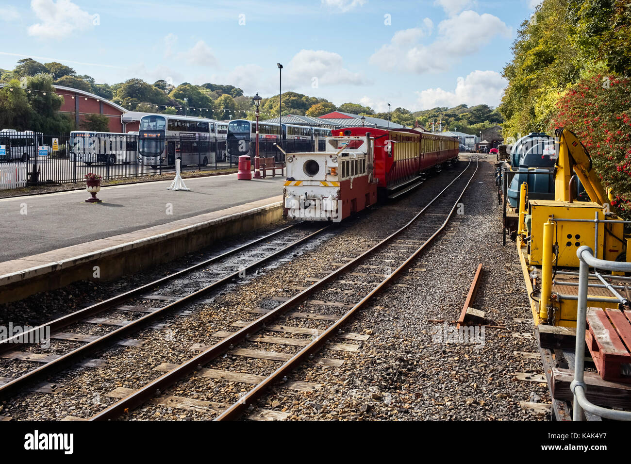 Diesel loco Ailsa shunting carriages at Douglas train station, Isle of ...