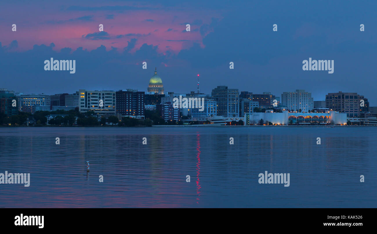 Madison, Wisconsin skyline with the capital and Monona Terrace ...