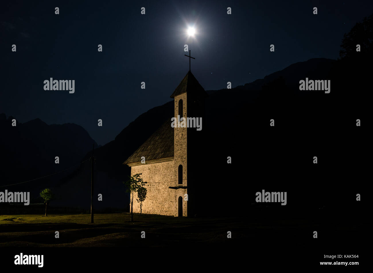 Theth church at night Stock Photo - Alamy