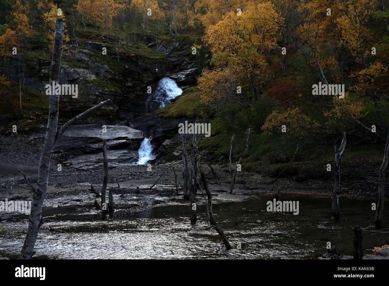 Waterfall In The Atumn Stock Photo - Alamy