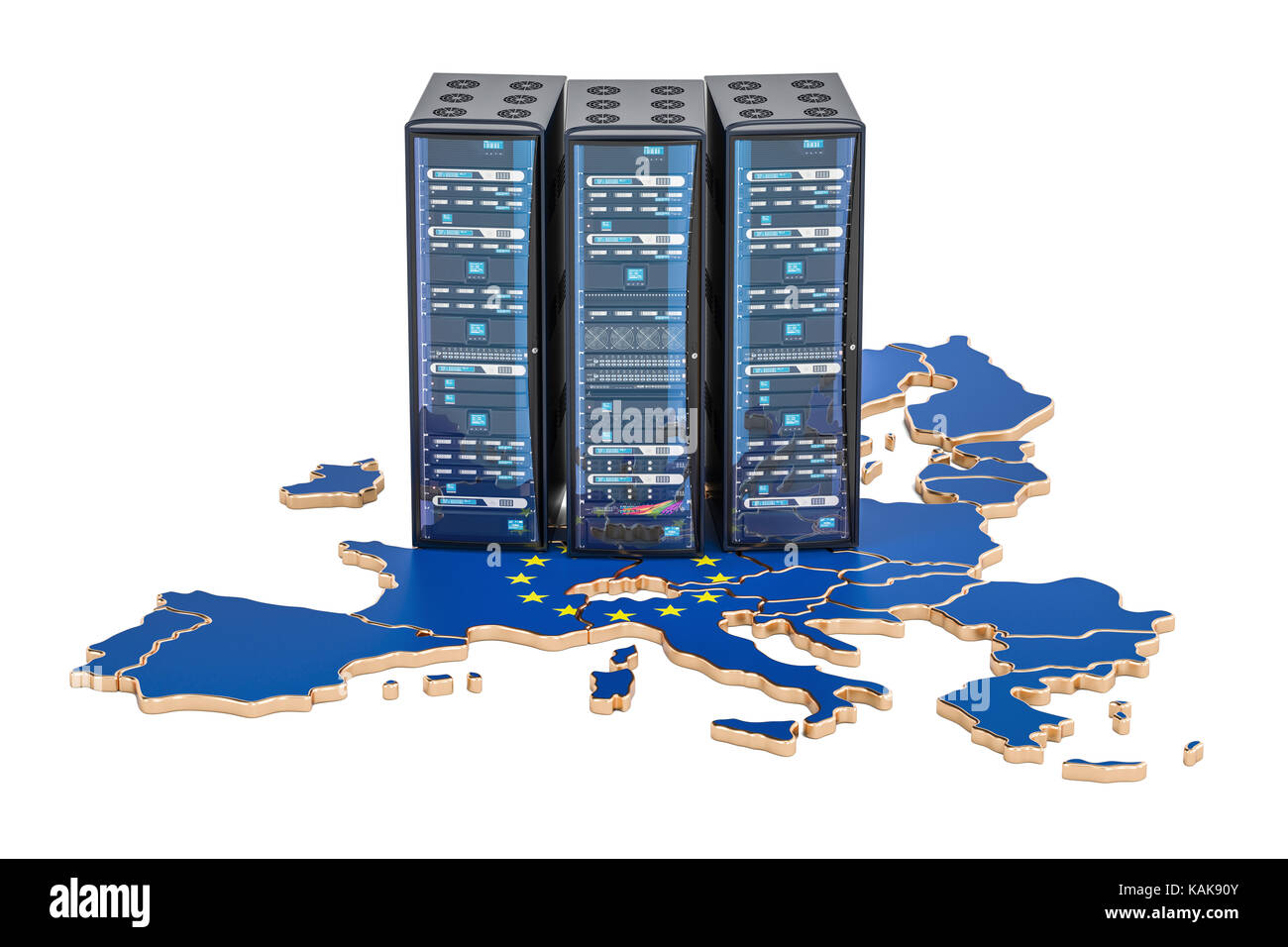 Data Center server racks in European Union concept, 3D rendering Stock ...