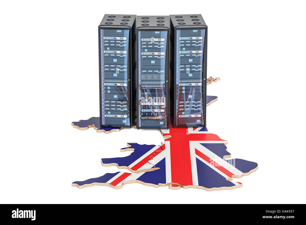 Data Center server racks in United Kingdom concept, 3D rendering ...