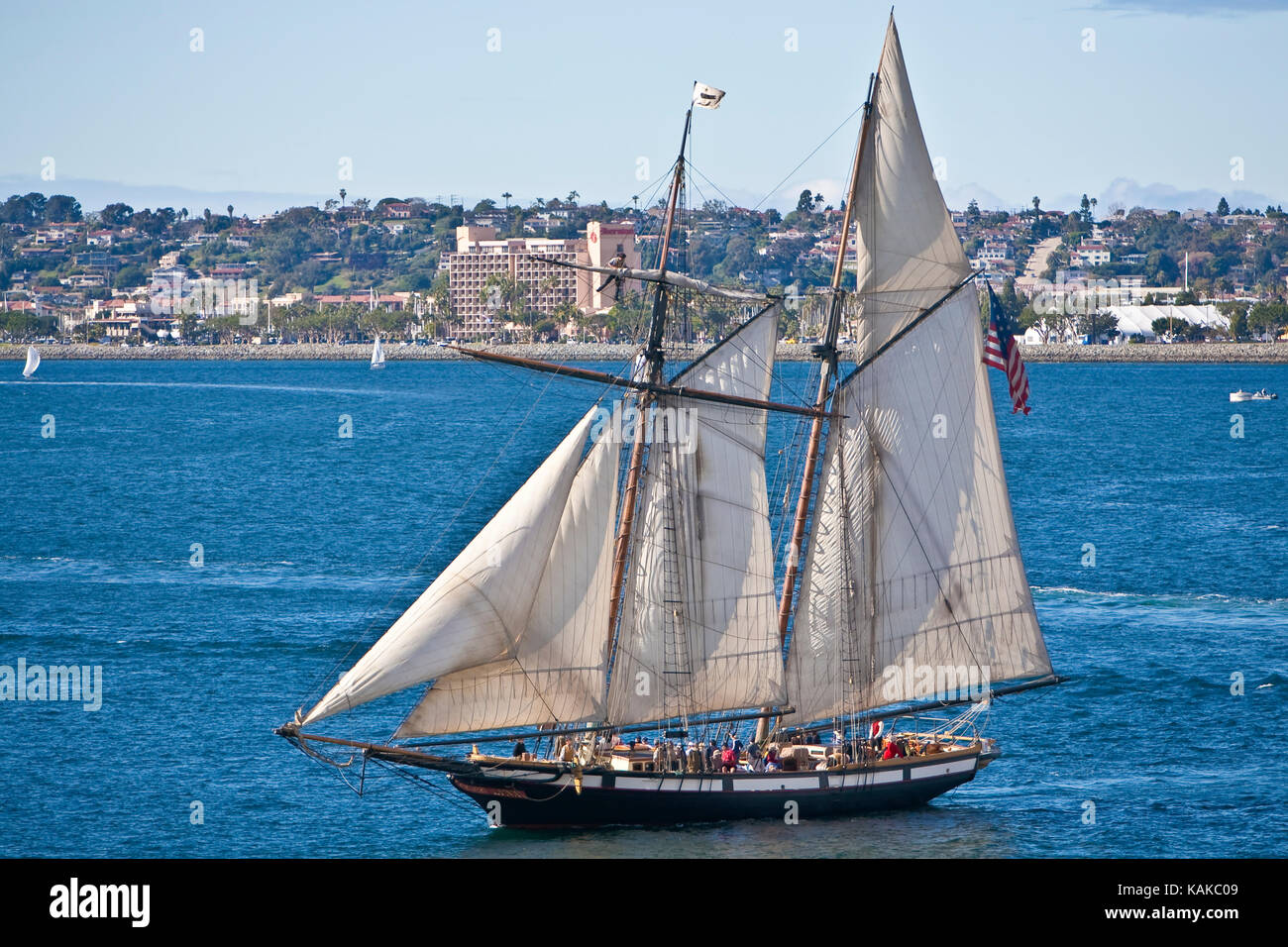 Tall Ship Lynx under sail on San Diego Bay, CA US. Lynx is an ...