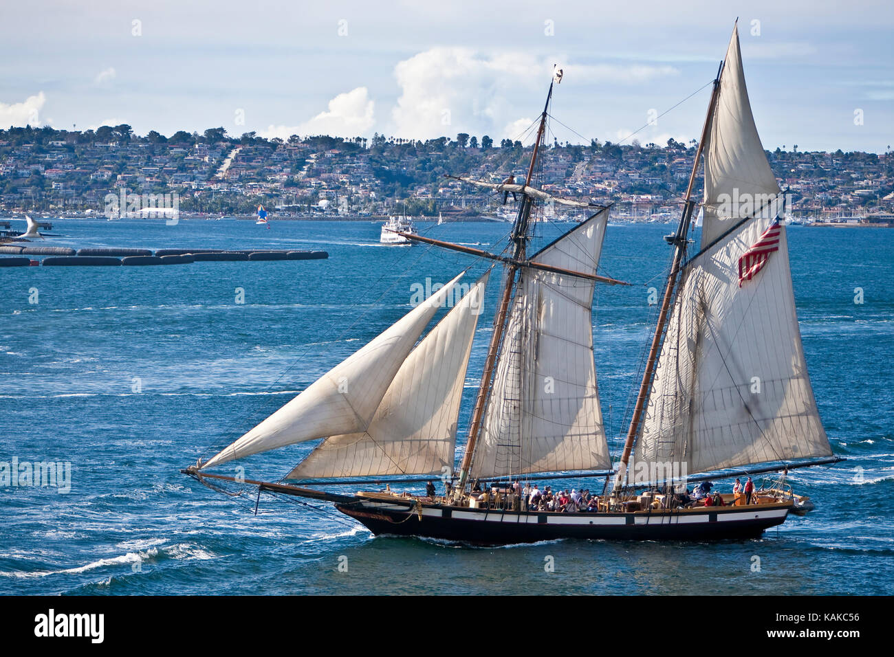 Tall Ship Lynx under sail on San Diego Bay, CA US. Lynx is an ...