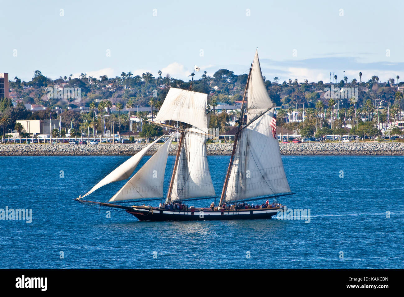 Tall Ship Lynx under sail on San Diego Bay, CA US. Lynx is an ...