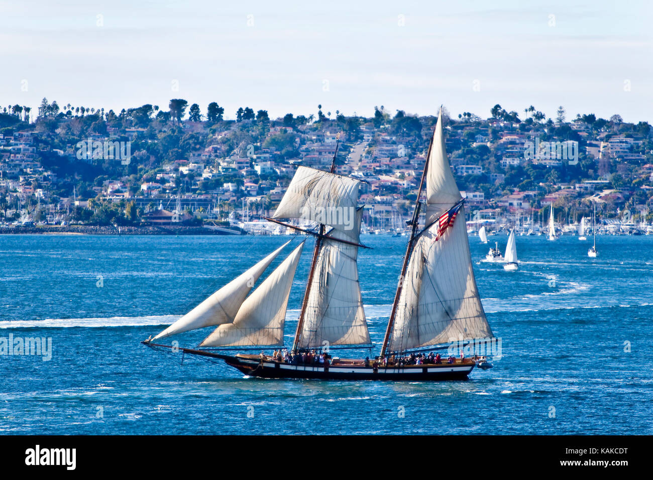 Tall Ship Lynx under sail on San Diego Bay, CA US. Lynx is an ...