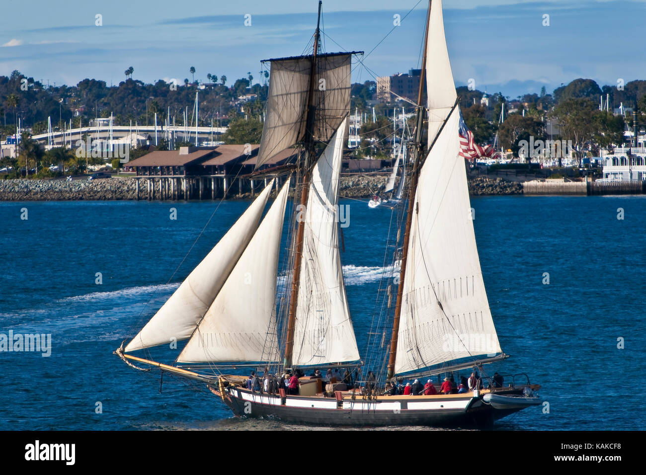 Tall Ship Lynx under sail on San Diego Bay, CA US. Lynx is an ...